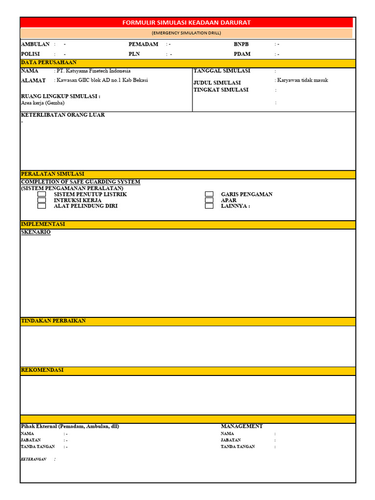 FR-SAF-004 Form Simulasi Tanggap Darurat | PDF