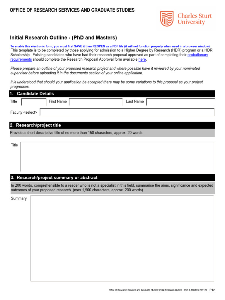 PhD & Masters Research Outline Template | PDF | Doctor Of Philosophy ...