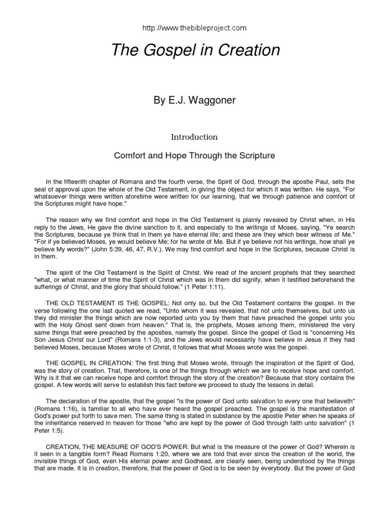 The Gospel In Creation By E J Waggoner Pdf Epistle To The Romans