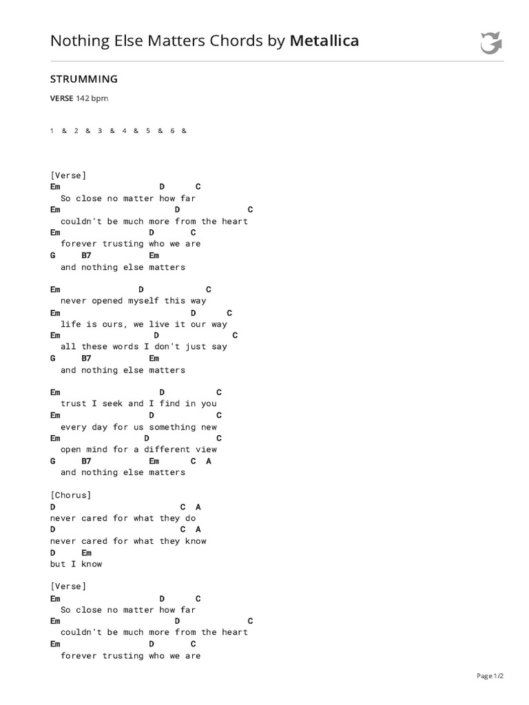 Nothing Else Matters Chords by Metallicatabs | PDF | Song Structure ...