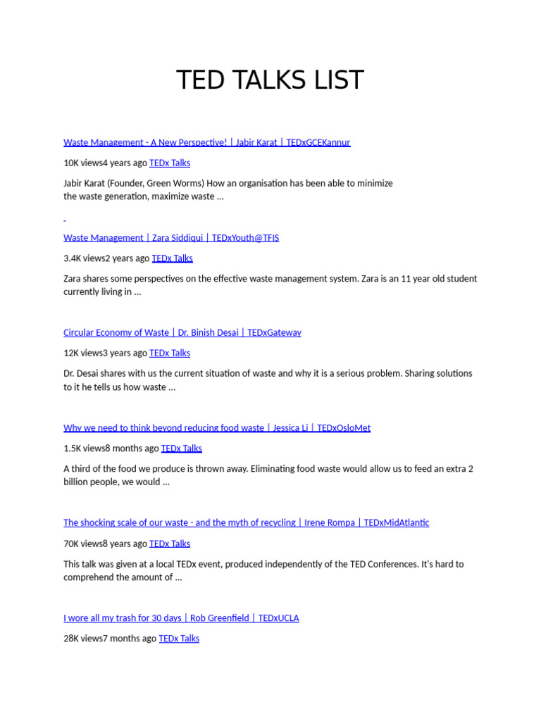 Waste Management Ideas - TED Talks | PDF | Recycling | Waste