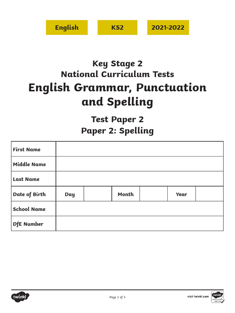 Grammar Punctuation and Spelling Paper 2 | PDF