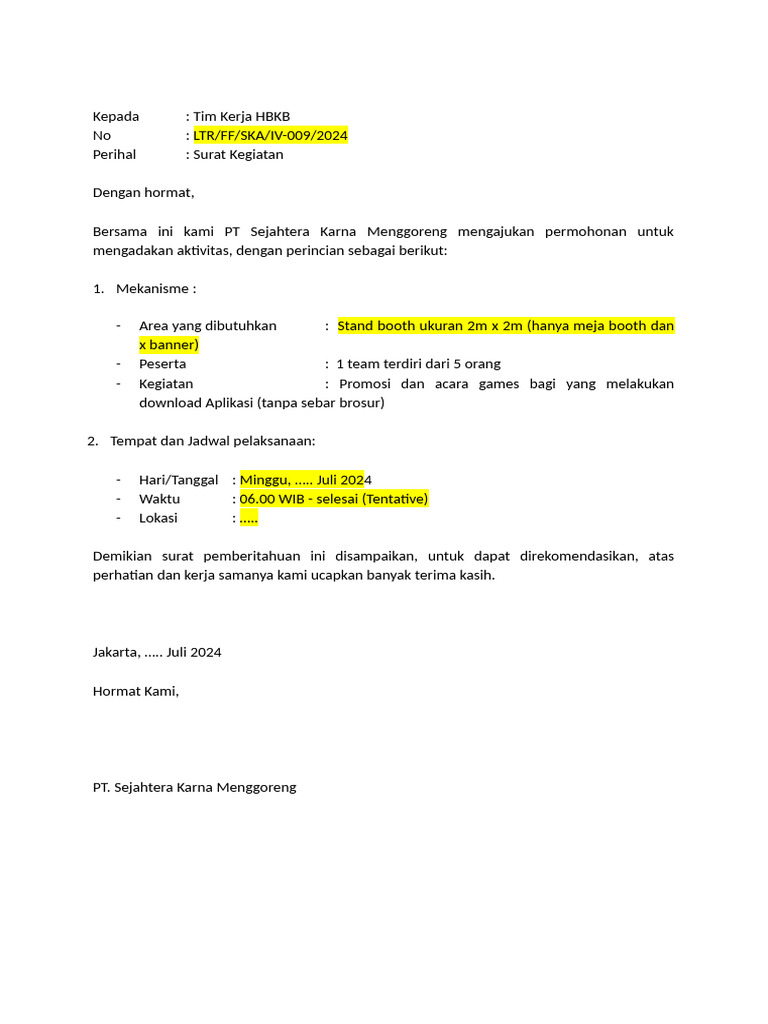 Draft Surat CFD Jakarta | PDF | Bisnis