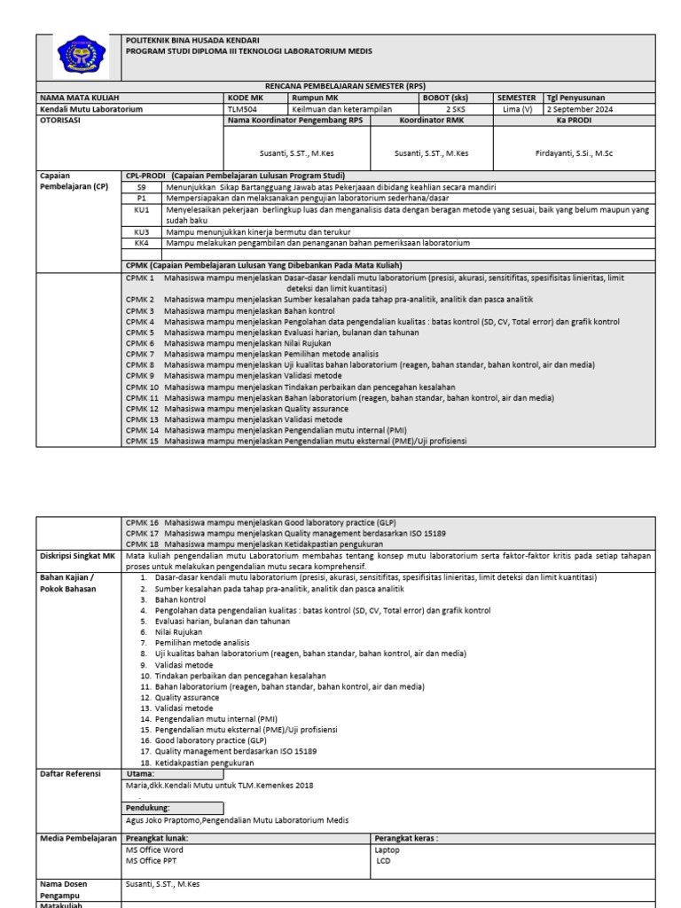 RPS Kendali Mutu Lab TLM | PDF