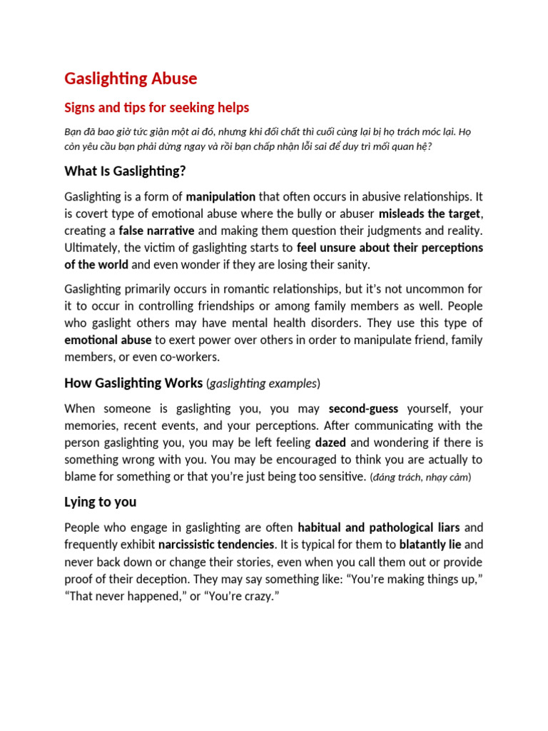 Gaslighting Abuse | PDF | Mental Health | Psychology
