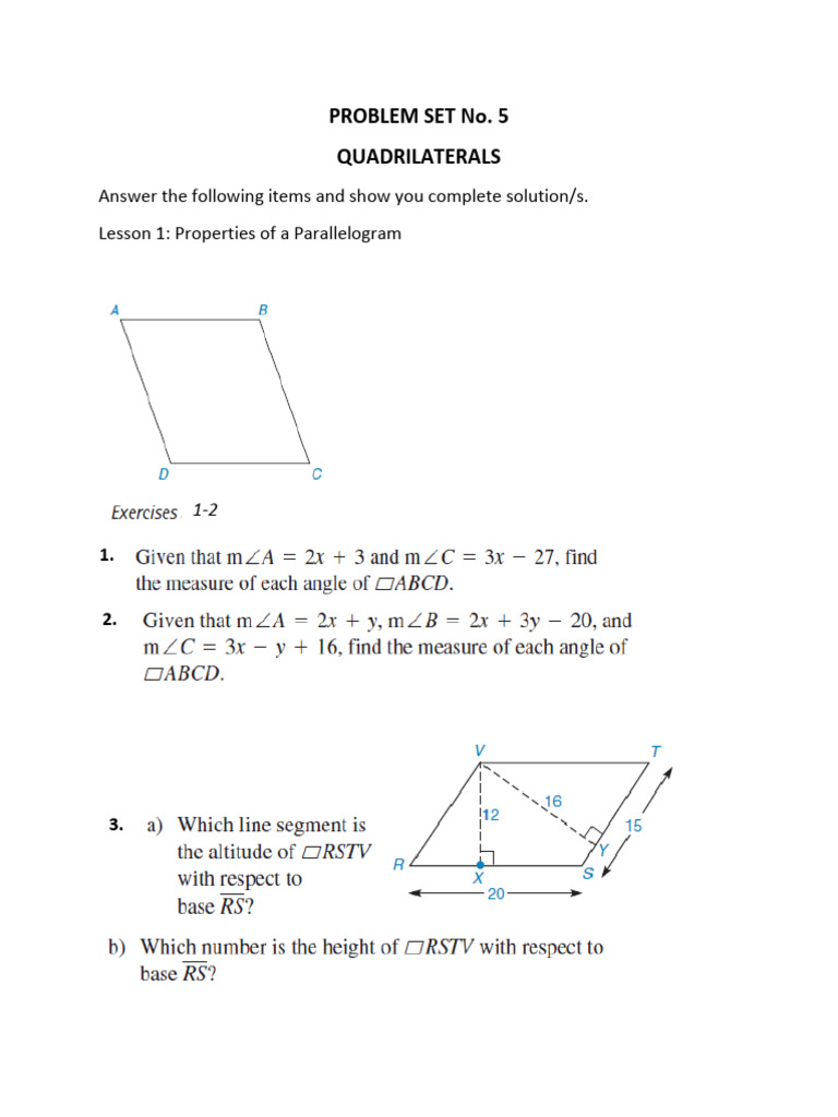 Module-5 PROBLEM-SET Quadrilaterals | PDF