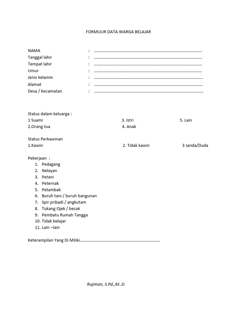 Formulir Data Warga Belajar | PDF