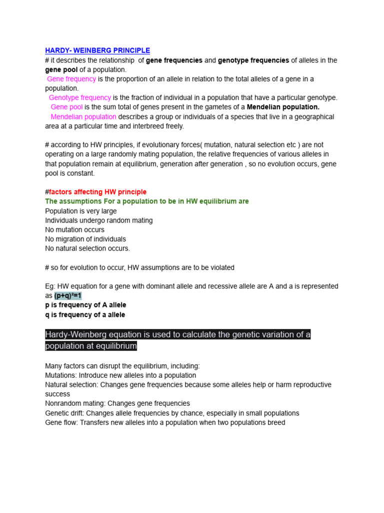 Hardy-Weinberg Principle Overview | PDF | Science & Mathematics