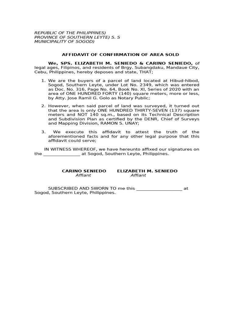 Affidavit of Confirmation of Area | PDF