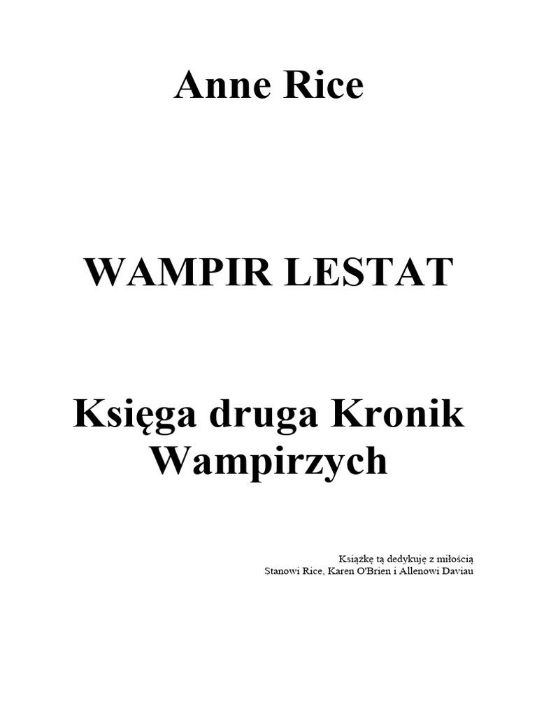 3244) .Rice - Kroniki Wampirze (02) Wampir Lestat | PDF