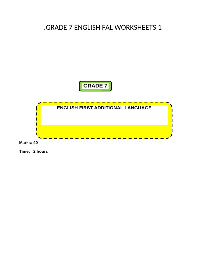 Grade 7 EFAL Worksheets 1 | PDF | English Language | Poetry