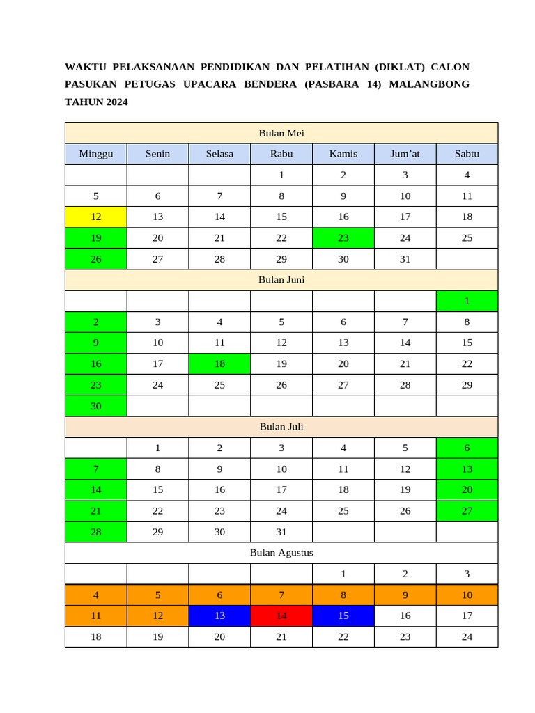 Waktu Pelaksanaan Pendidikan Dan Pelatihan Pasbara 2024 | PDF