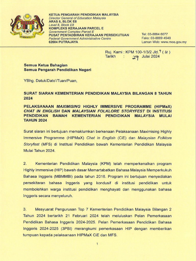 Surat Siaran KPM Bil. 8 Tahun 2024 Pelaksanaan Maximising Highly ...