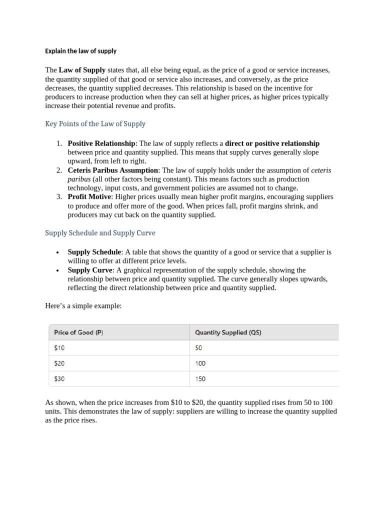 law of supply | PDF | Supply (Economics) | Business Economics