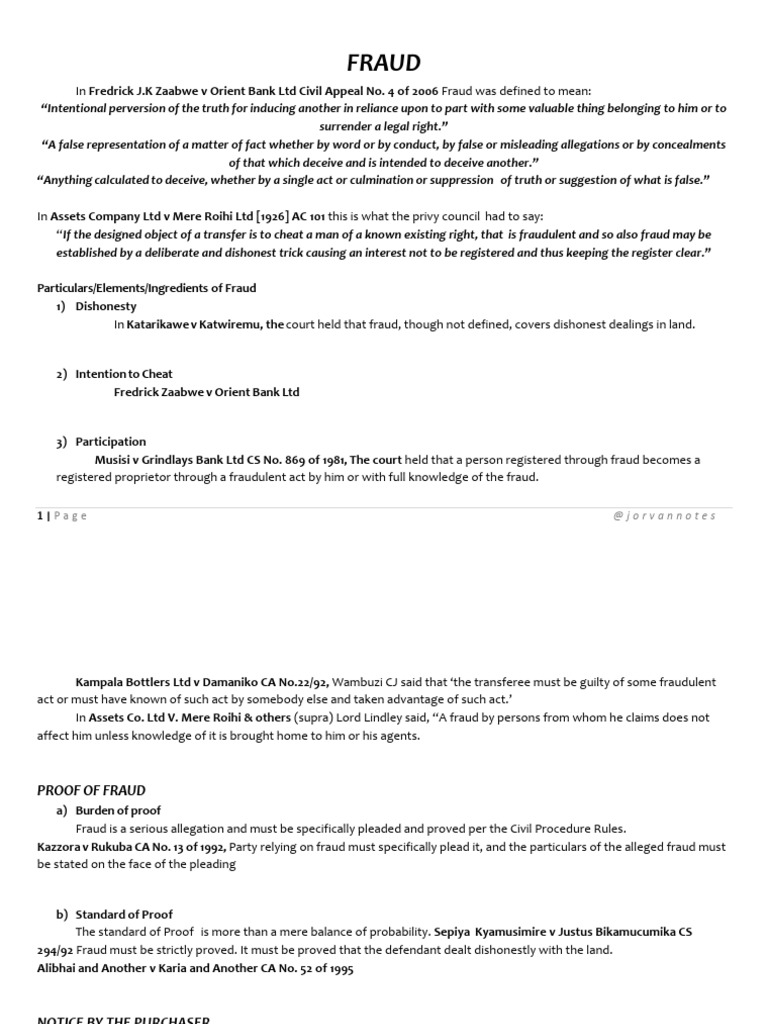 Elements and Proof of Fraud in Land Transactions | PDF | Burden Of ...