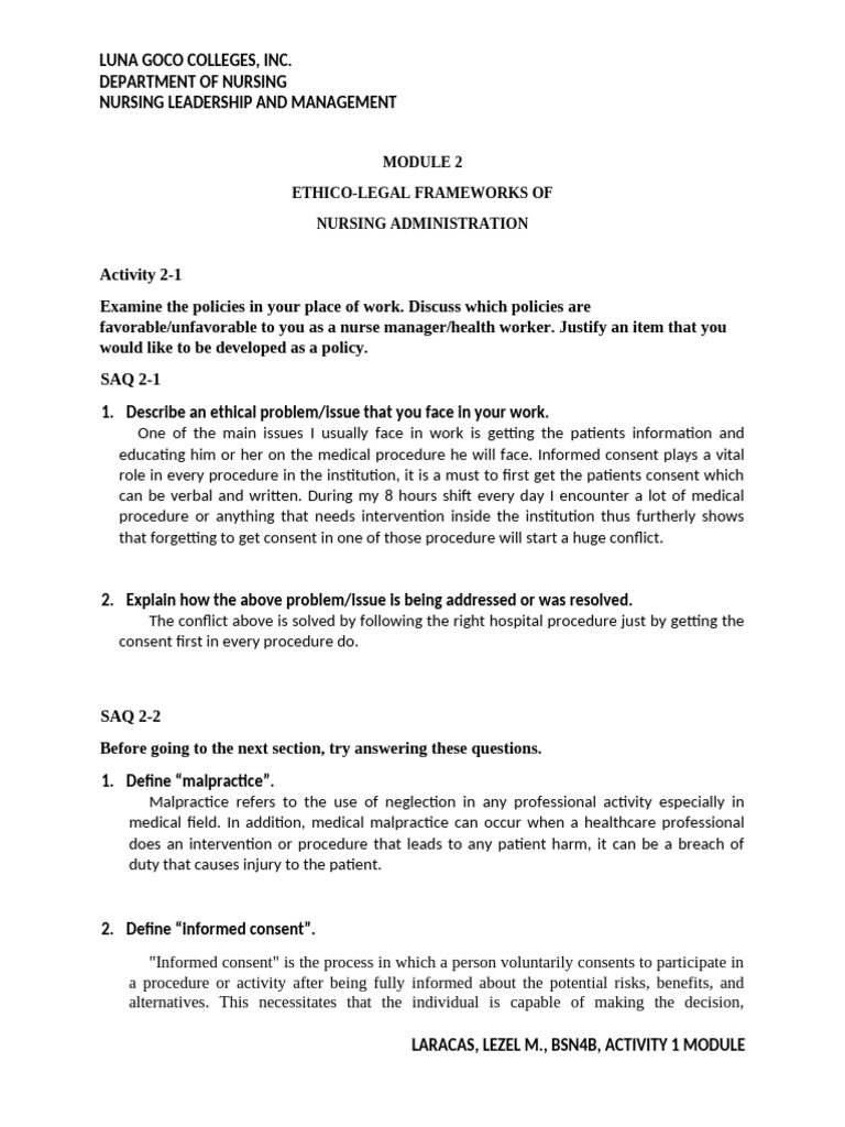 Laracas - Lezel-M - BSN4B - Activity-2-Module | PDF | Informed Consent | Nursing
