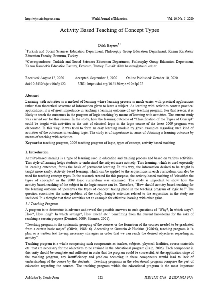 Activity Based Teaching of Concept Types | PDF | Thought | Learning