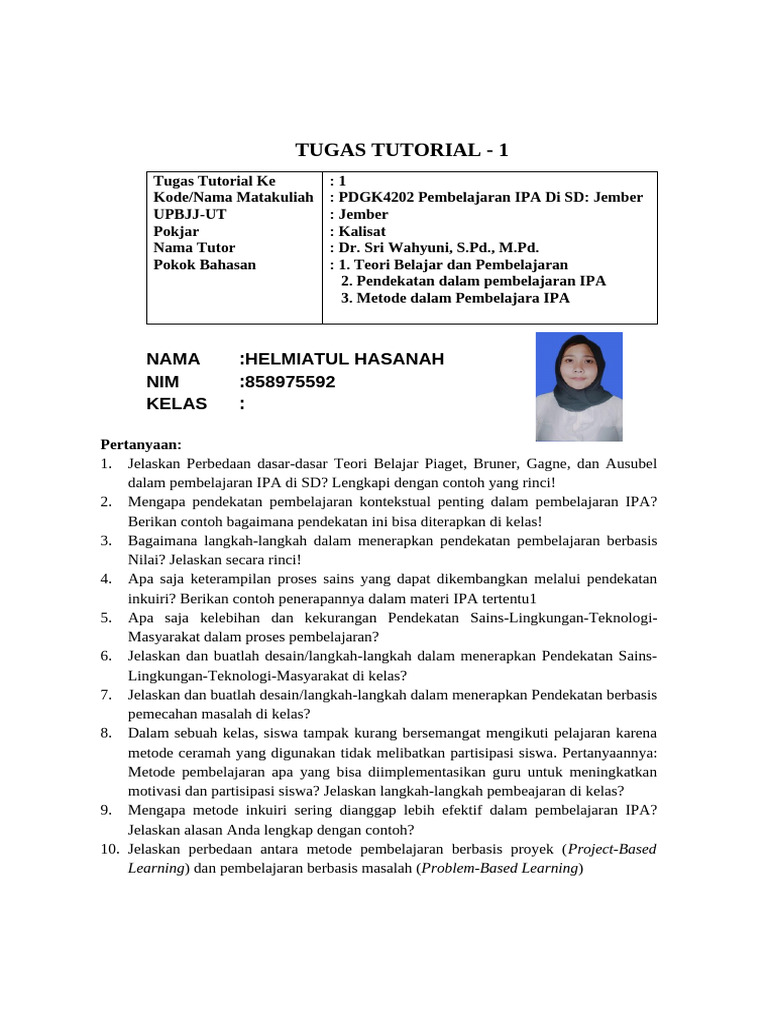 Helmiatul Hasanah TT - 1 - Pembelajaran Ipa SD | PDF
