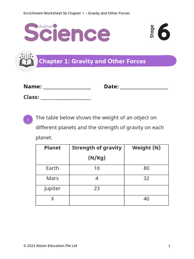 Gravity Worksheet for Grade 6 Students | PDF | Planets | Force