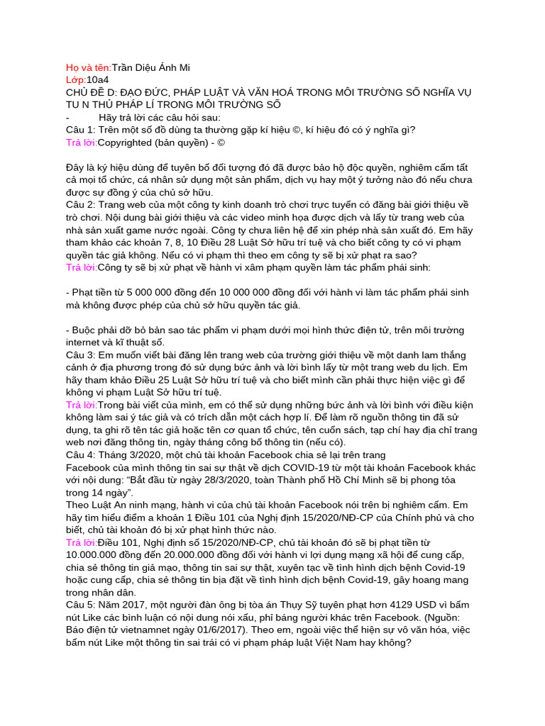 Trần Diệu Ánh Mi-10a4-1 | PDF