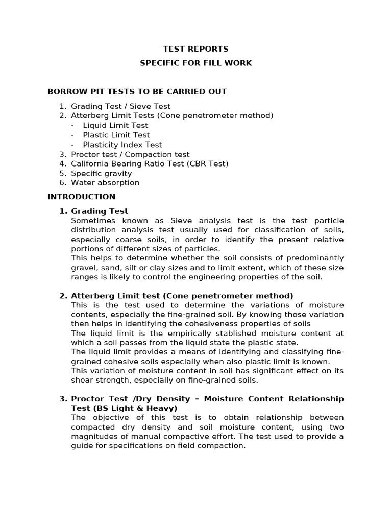 Borrow Pit Test Report for Fill Materials | PDF | Soil | Earth Sciences
