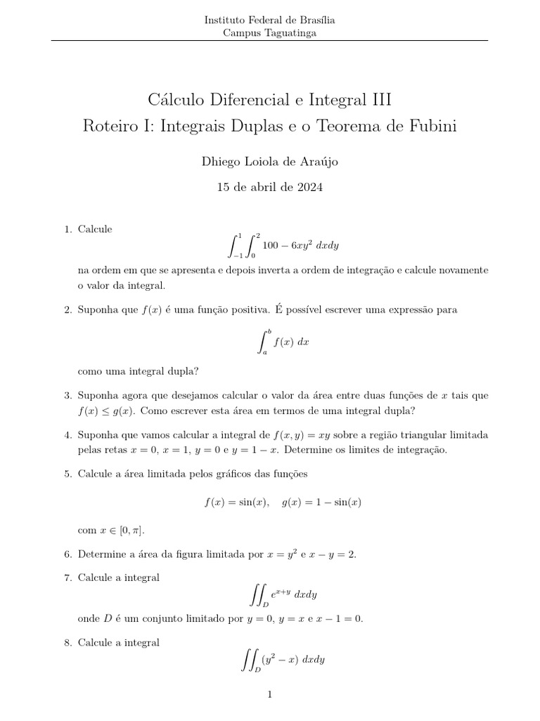 Integrais Duplas e Teorema de Fubini | PDF