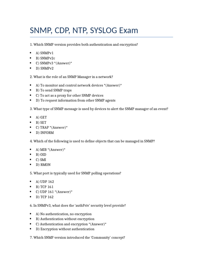 SNMP CDP NTP SYSLOG Exam | PDF | Application Layer Protocols | Cyberspace