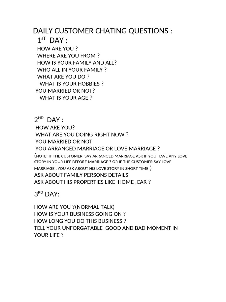 Daily Customer Chating Questions | PDF | Self-Improvement | Wellness
