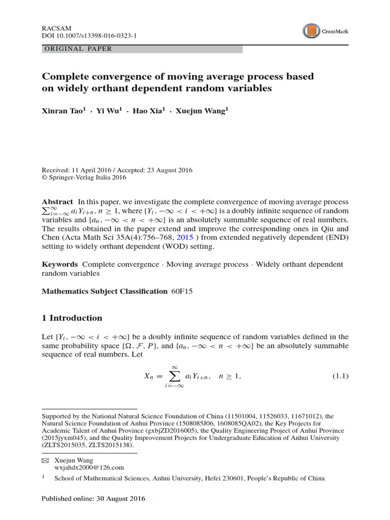 Complete Convergence in Moving Averages | PDF | Variable (Mathematics) | Function (Mathematics)