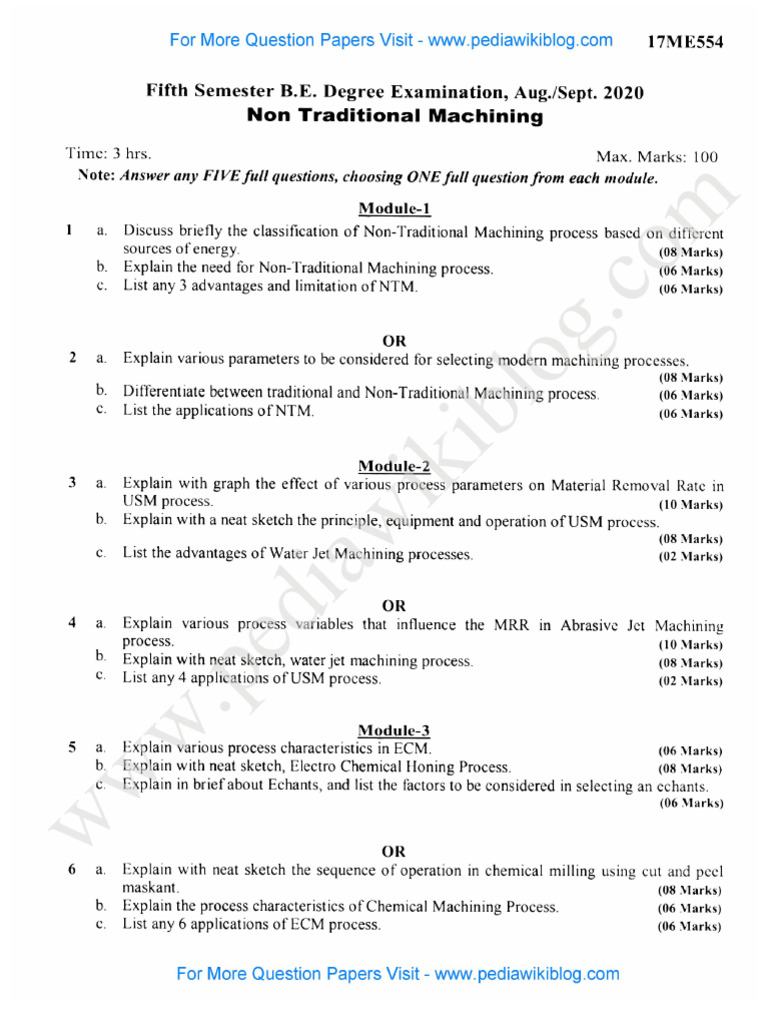 Non Traditional Machining Sep 2020 2017 Scheme Pdf