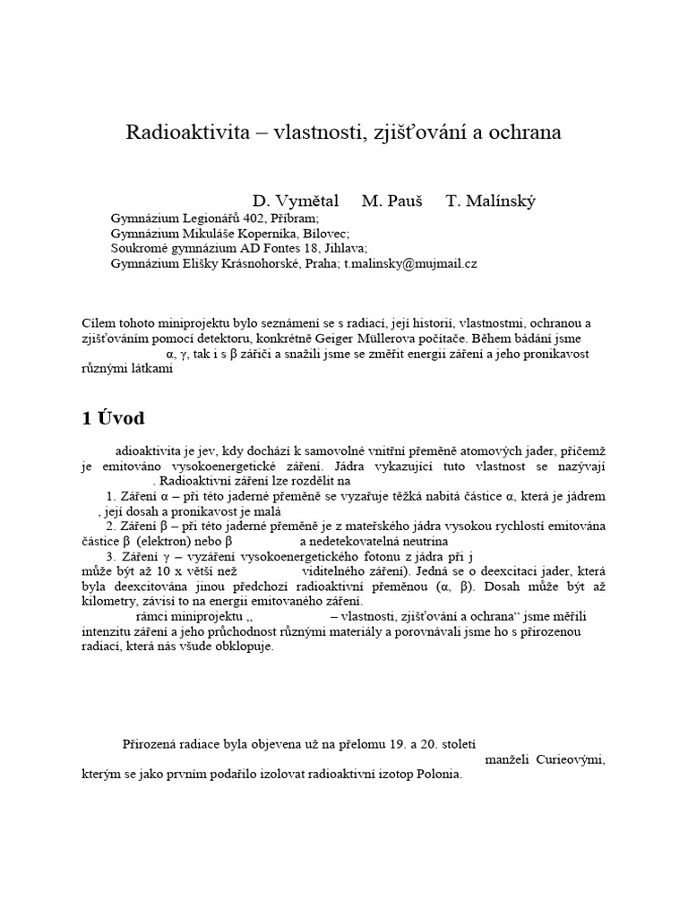 Mereni Vlastnosti Stineni Radioizotopu | PDF