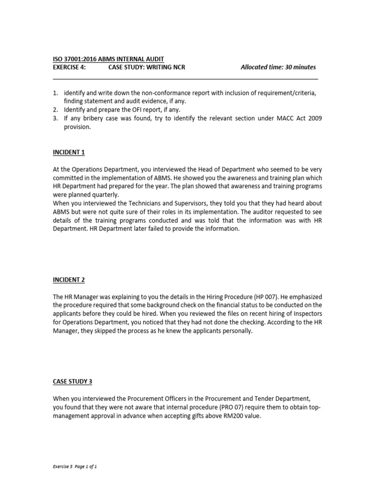 4.5 - Exercise 4 Case Stdy ABMS Writing NCR | PDF | Audit | Business