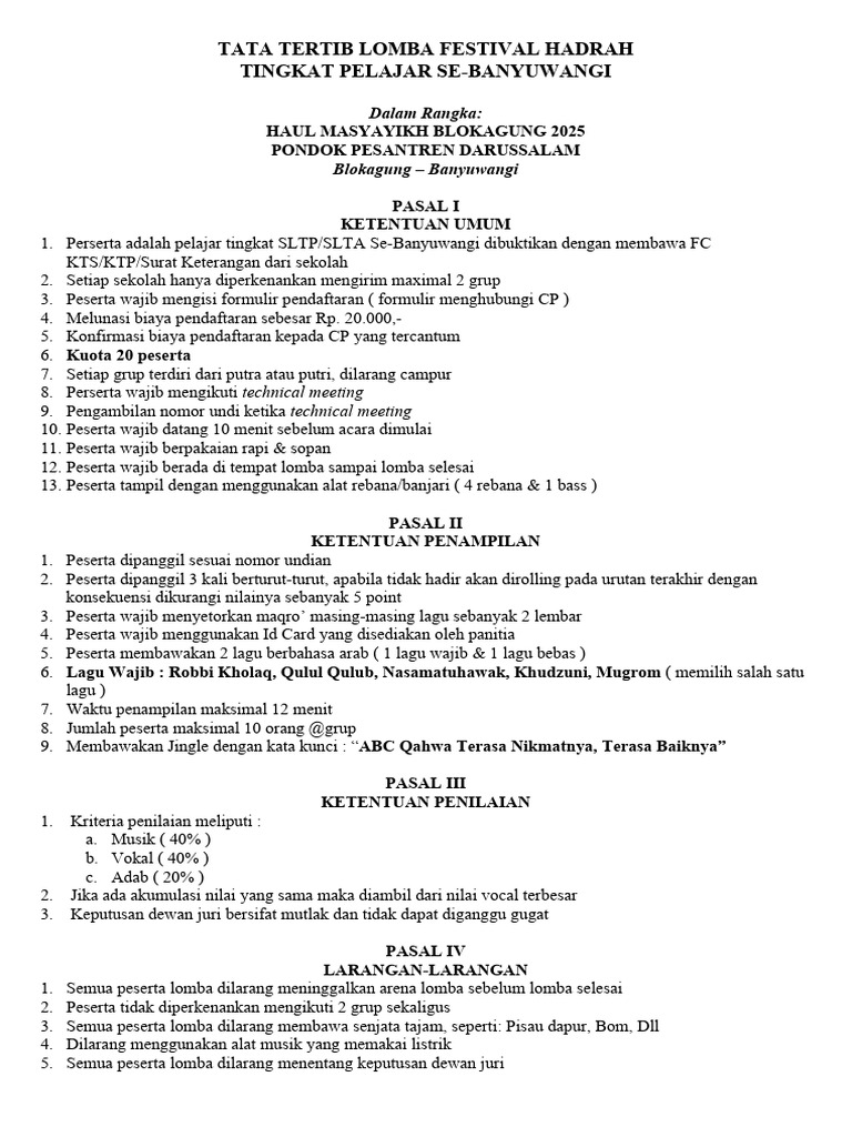 Tatib Lomba Fesban 2024 | PDF