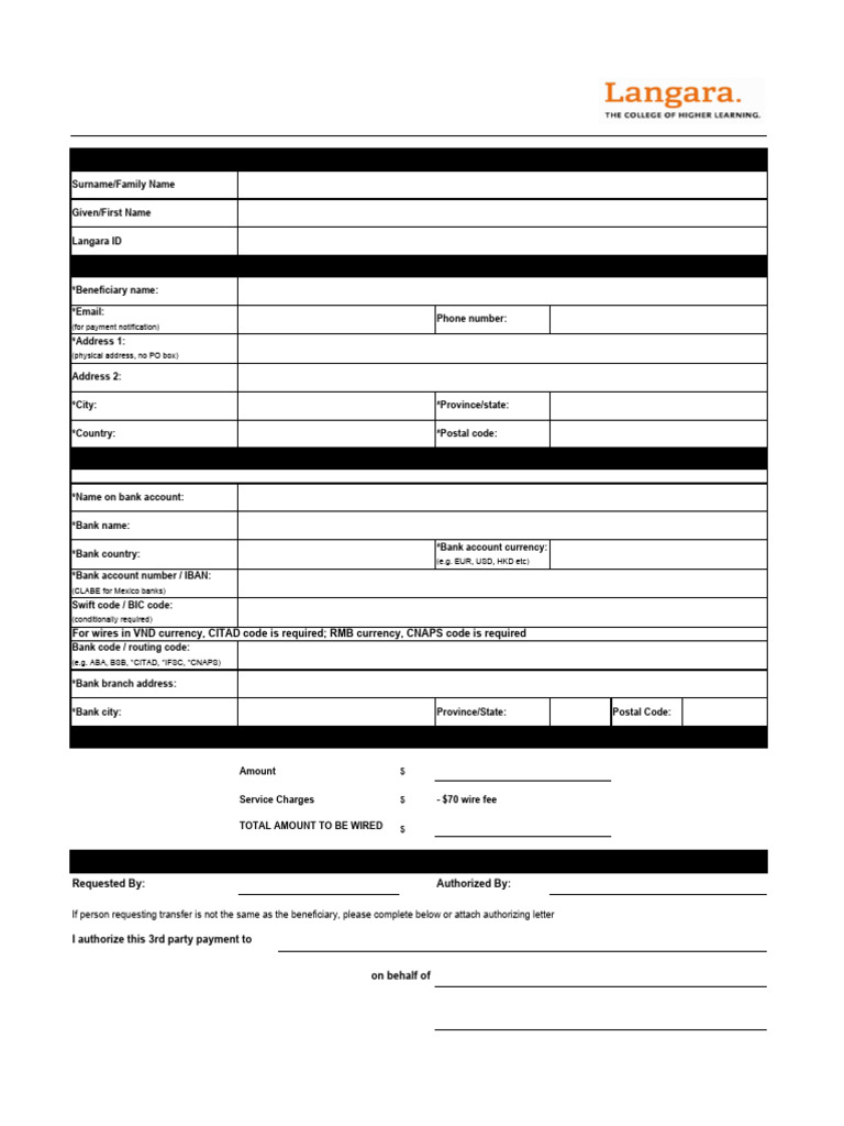 Wire_Transfer_Form | PDF | Wire Transfer | Banks
