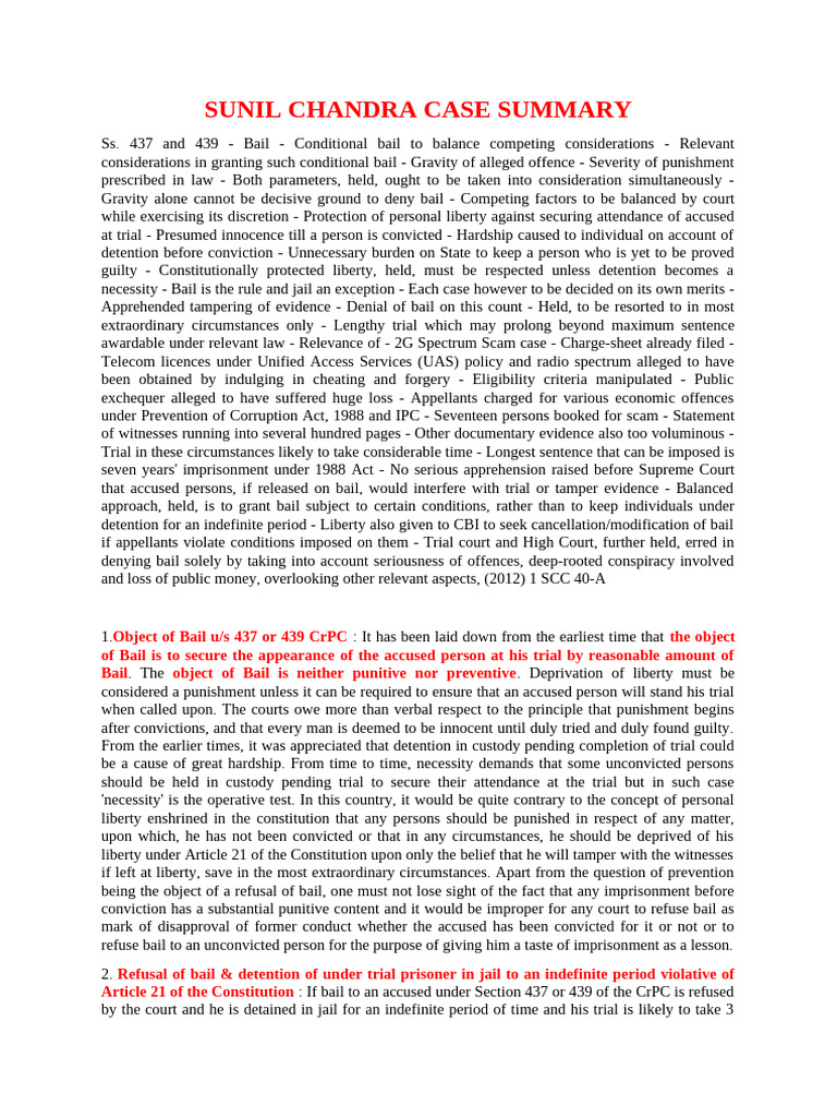 Sunil Chandra Case Summary | PDF | Bail | Judiciaries