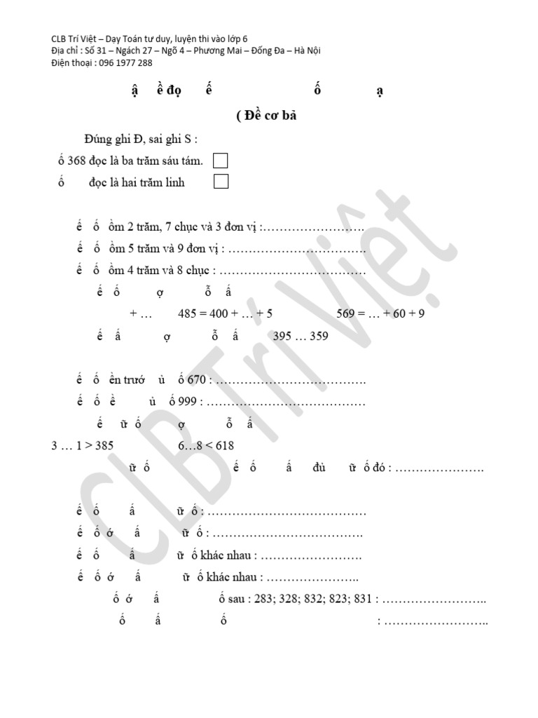 On Tap Toan Lop 2 | PDF