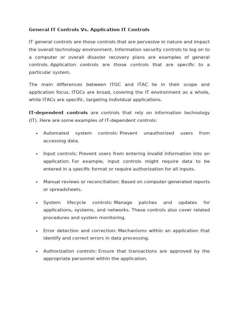 General IT Controls Vs Application Controls - Audot in An Automated ...