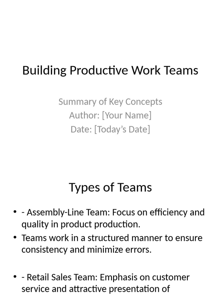 Productive Work Teams Summary With Descriptions | PDF | Career & Growth ...