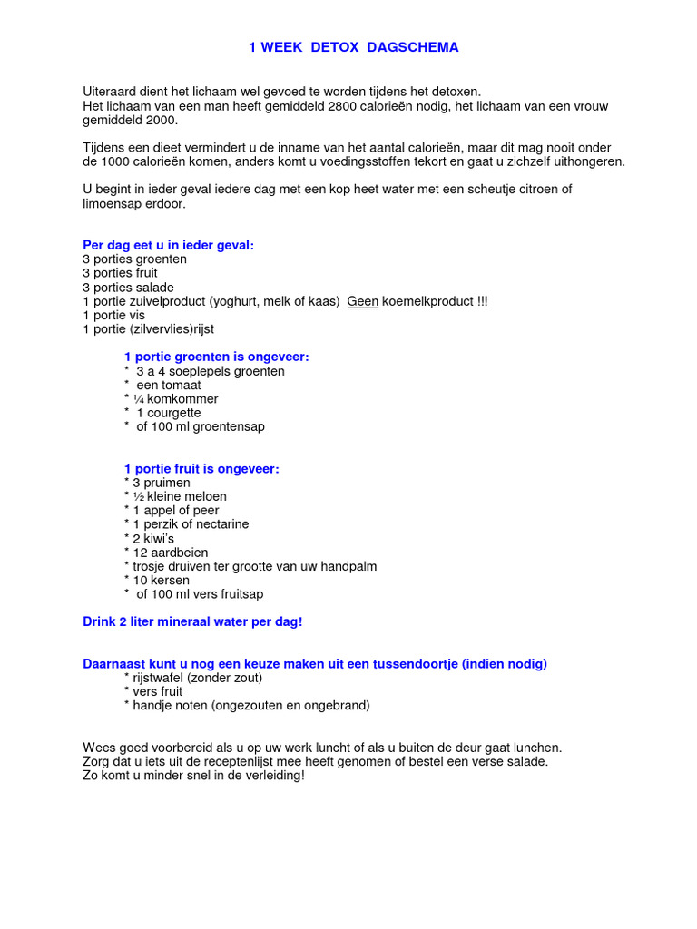 1 Week Detox Dagschema | PDF