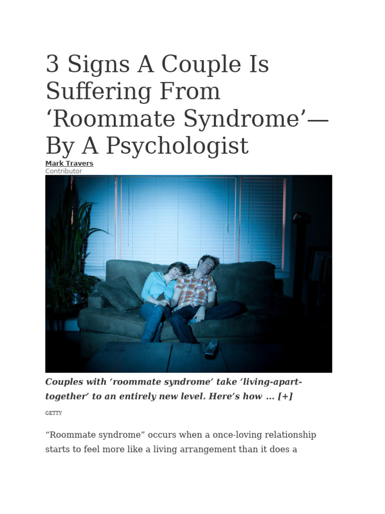 3 Signs A Couple Is Suffering From ROOMATE SYNDROME | PDF | Intimate ...