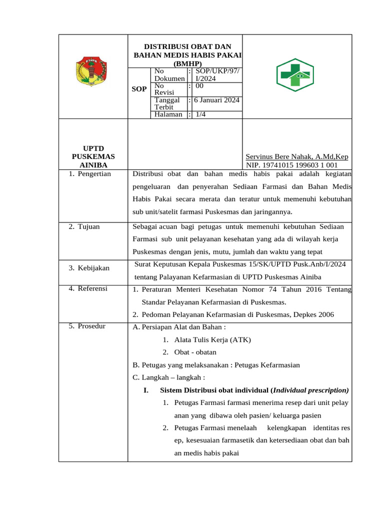 Form Sop Distribusi Obat Dan BMHP | PDF