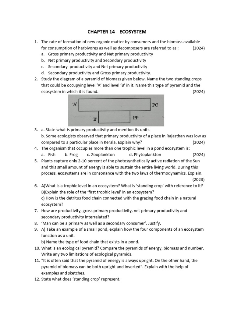 Previous Year Questions - Ecosystem | PDF | Food Web | Biomass (Ecology)