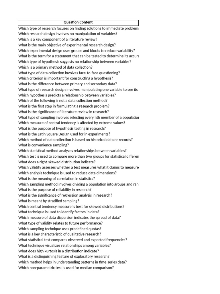 Research Methodology Questions | PDF | Sampling (Statistics) | Statistics
