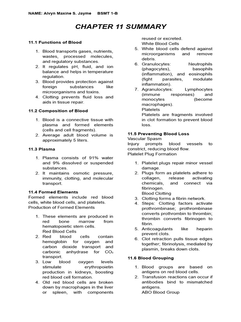 CHAPTER 11 Anaphy Summary | PDF | Blood | Coagulation