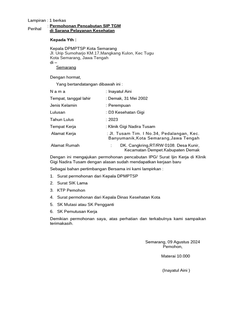 FORM Permohonan Pencabutan SIP | PDF | Karier & Perkembangan | Kesehatan Holistik