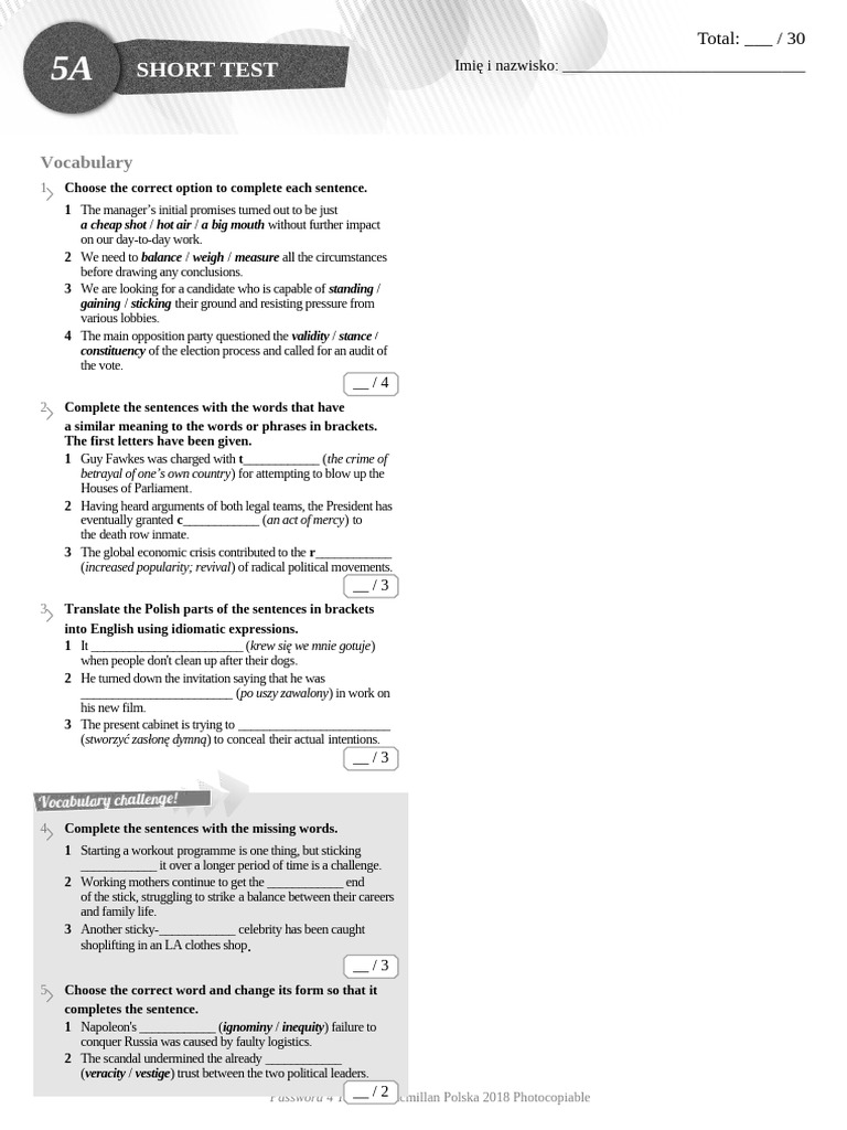 Password Reset C1 - C2 Short Test 5A | PDF | Government