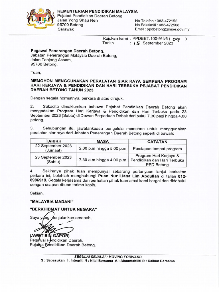 Surat Pinjaman Siar Raya Jabatan Penerangan Malaysia | PDF