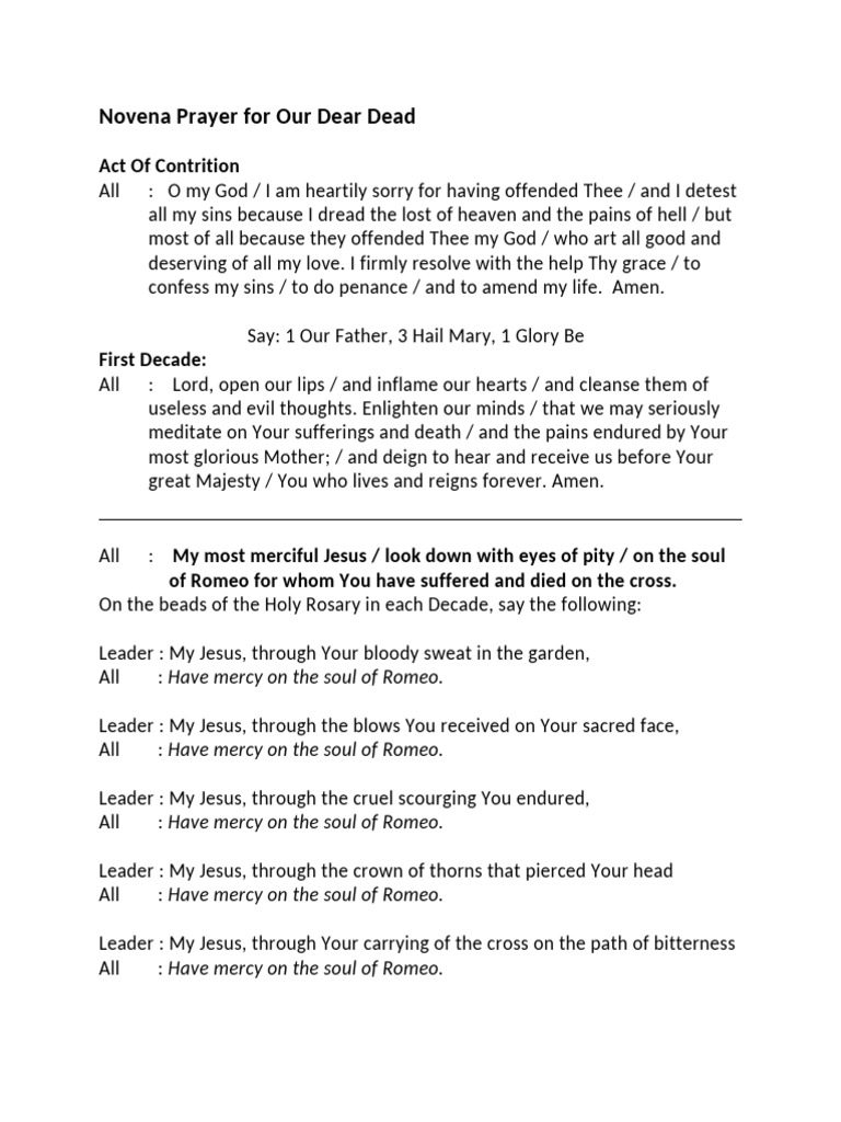 Novena Prayer For Our Dear Dead | PDF | Systematic Theology | Christian ...