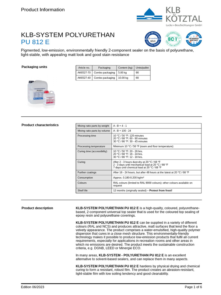PU_812_E_PI_en_2023_06 | PDF | Polyurethane | Epoxy
