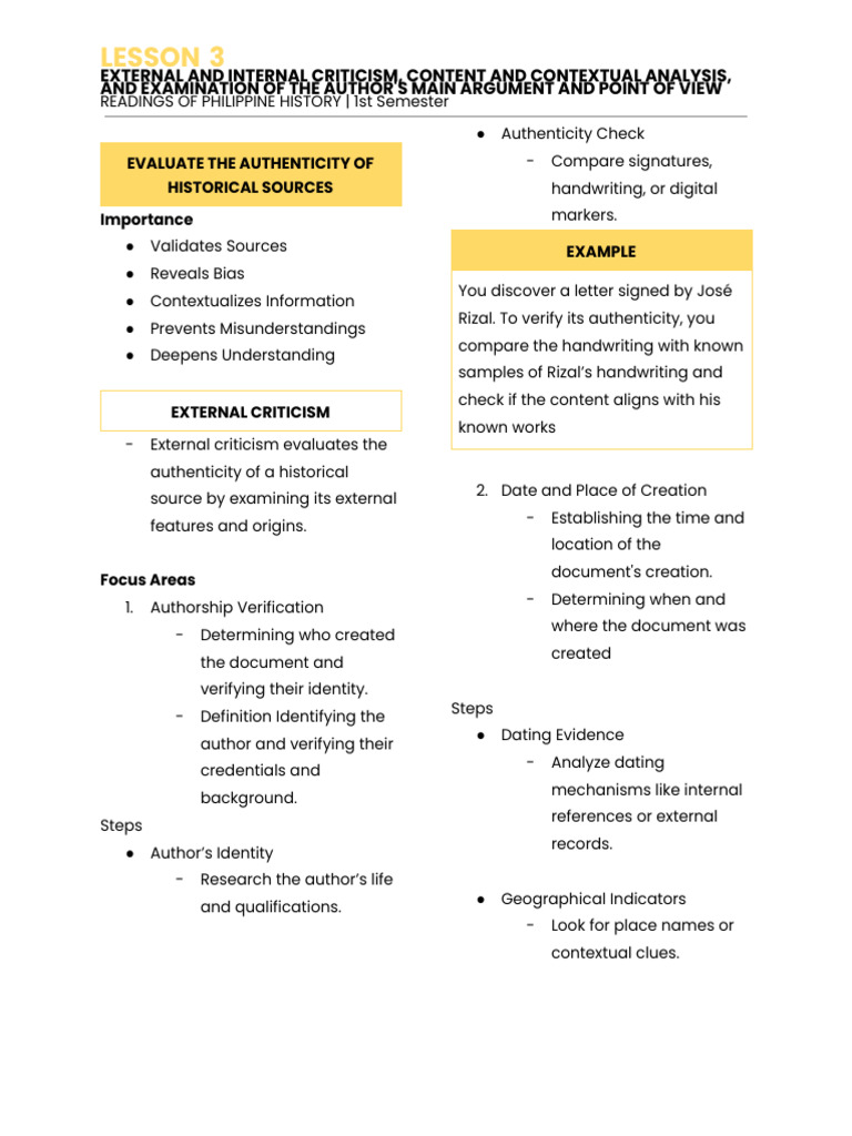 Lesson 3 - External and Internal Criticism, Content and Contextual ...